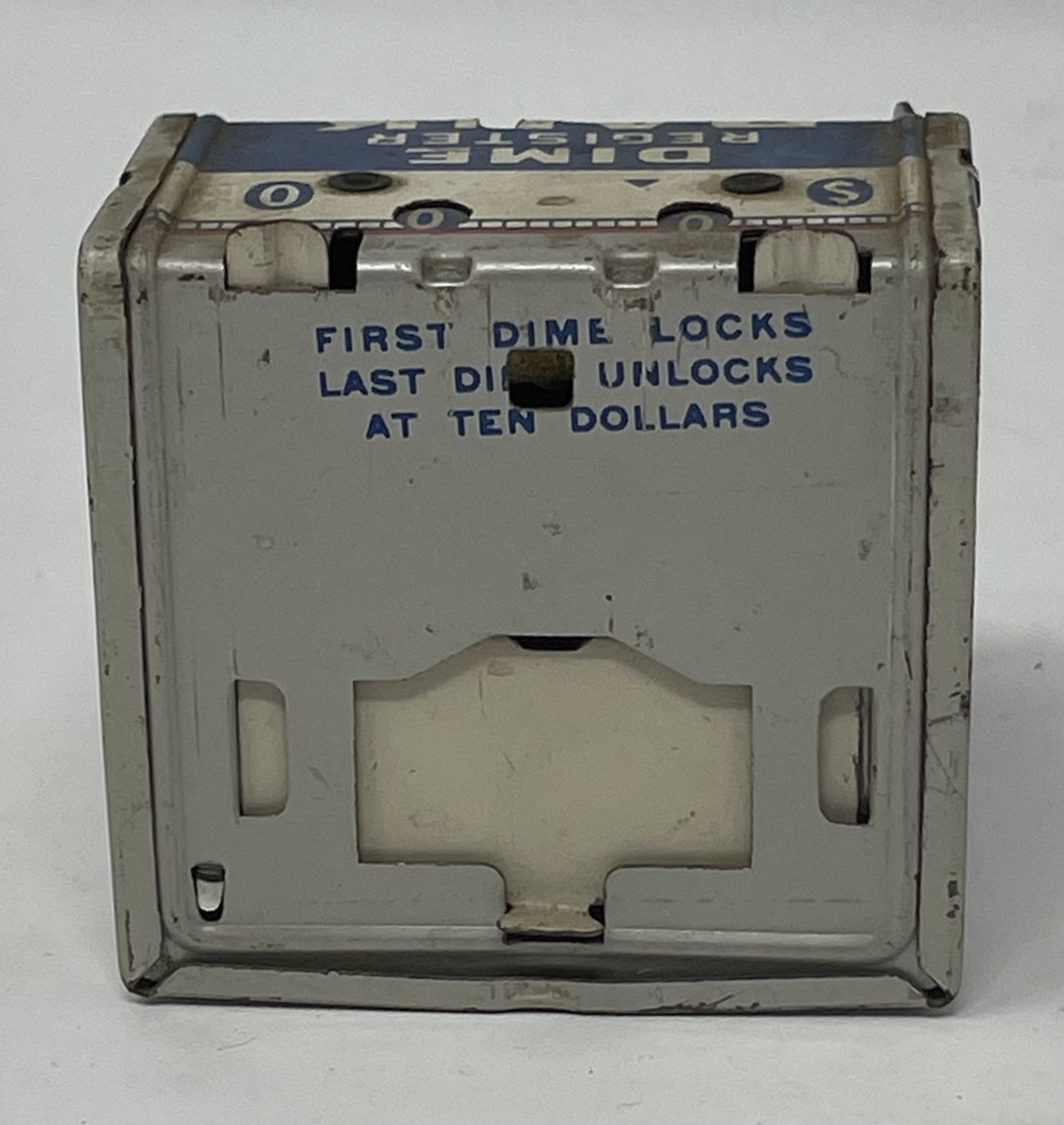 Vintage Silver, Red, and Blue Tin Litho Dime Register Bank J. Chein - Etsy