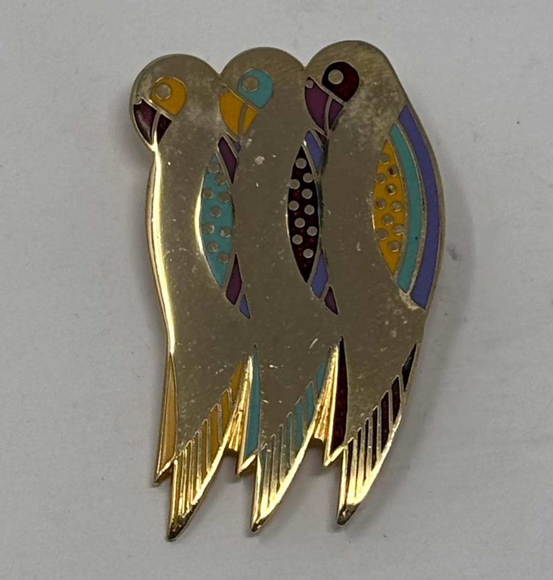 Vintage Laurel Burch "perico" Birds Multi-colored Enamel Designer ...