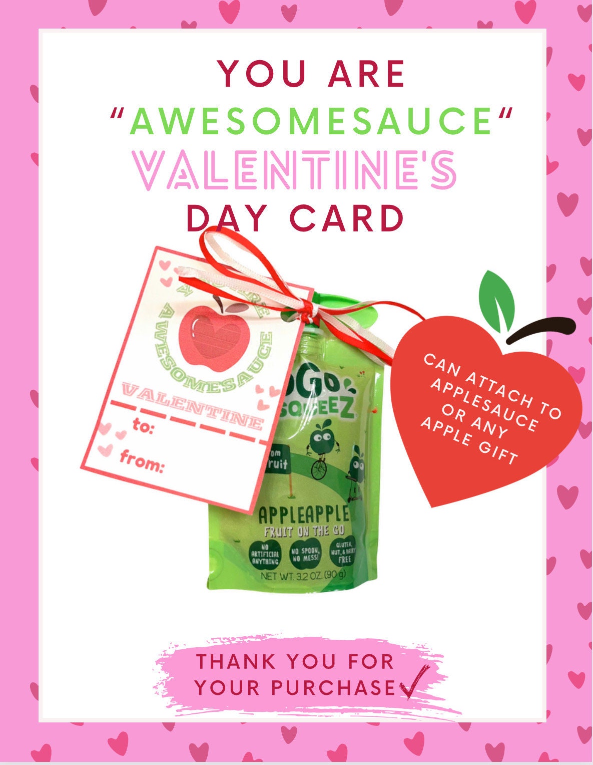 Kids Printable Valentine Card-you Are Awesomesauce - Etsy