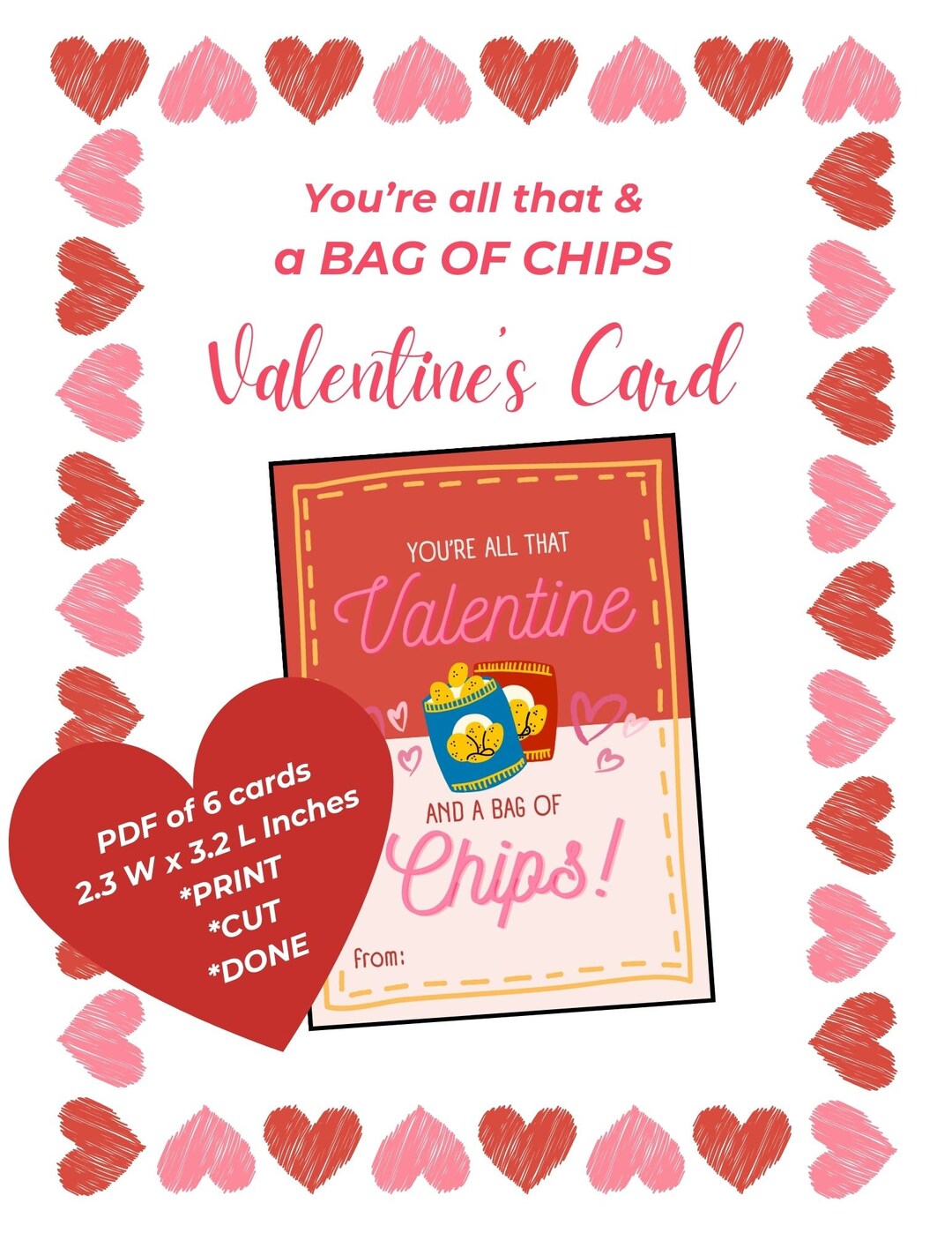 Printable Valentines Card You're All That Valentine & a Bag of Chips - Etsy