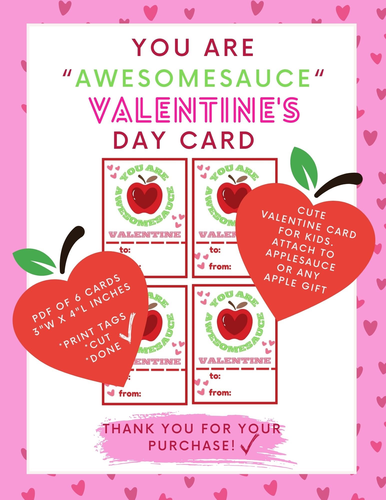 Kids Printable Valentine Card-you Are Awesomesauce - Etsy