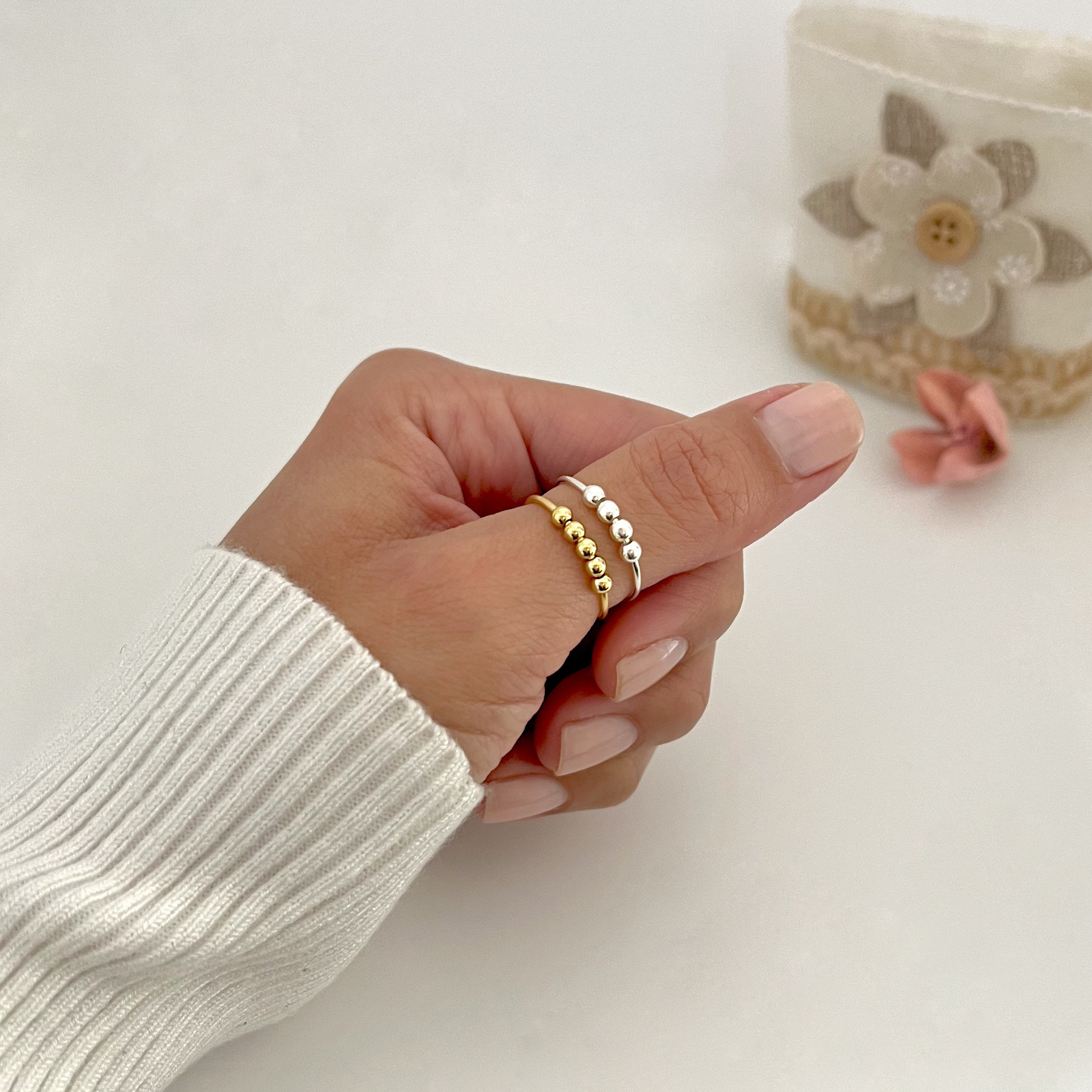 Anxiety Bead Ring, Delicate Fidget Ring, Anti Stress, Calming Ring, Stress Relief, Anti Anxiety ...