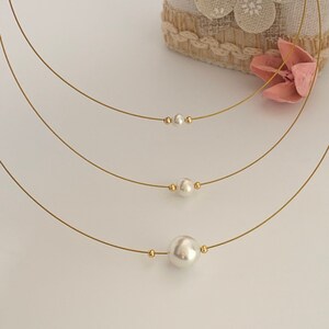Invisible Triple Layer Necklace, Floating Pearl Trio on Invisible ...