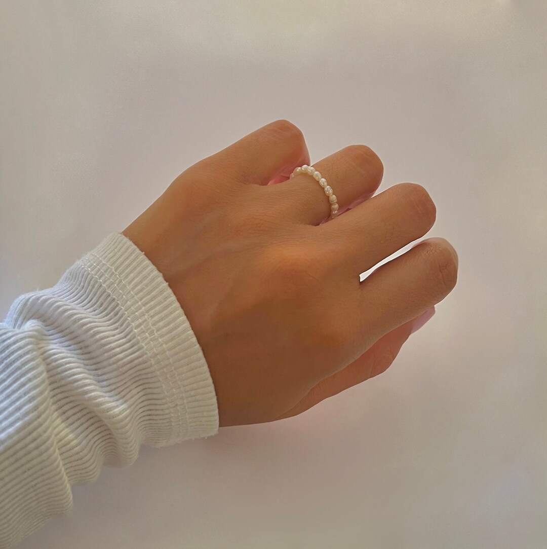 Stretchy Pearl Ring, Elastic Pearl Ring, Freshwater Pearl Ring, Tiny ...