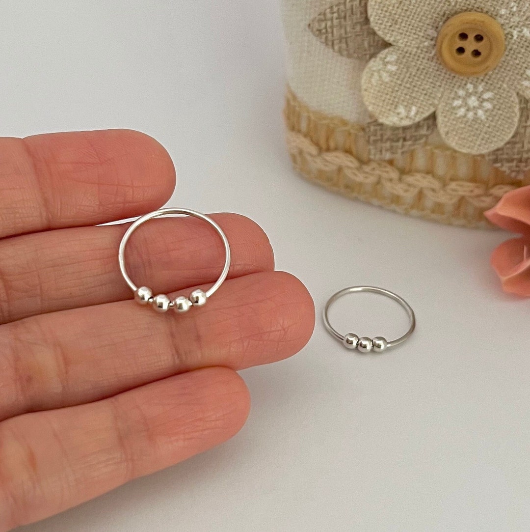 Fidget Ring, Sterling Silver Anxiety Bead Ring, Anti Stress, Calming ...