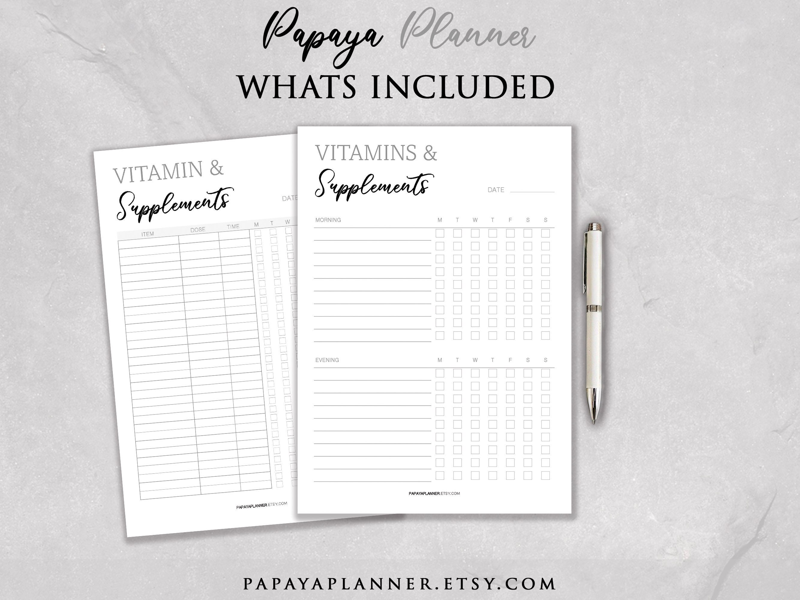 Vitamins & Supplements - Printable Planner, Fitness Template, Digital ...