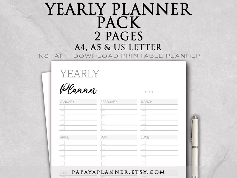 Yearly Planners - Printable Planner, Productivity Planner, Habit ...