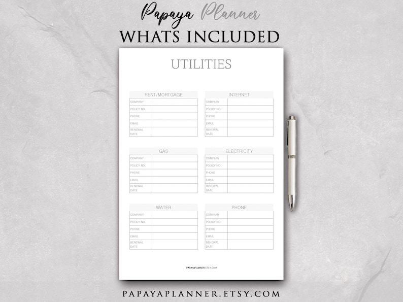 Utilities Tracker - Printable Planner, Household Planner, Personal ...