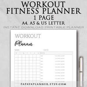 Workout Fitness Planner - Printable Planner, Health Template, Meal Plan ...