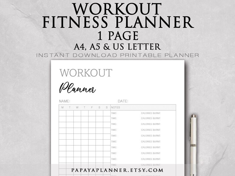 Workout Fitness Planner - Printable Planner, Health Template, Meal Plan ...