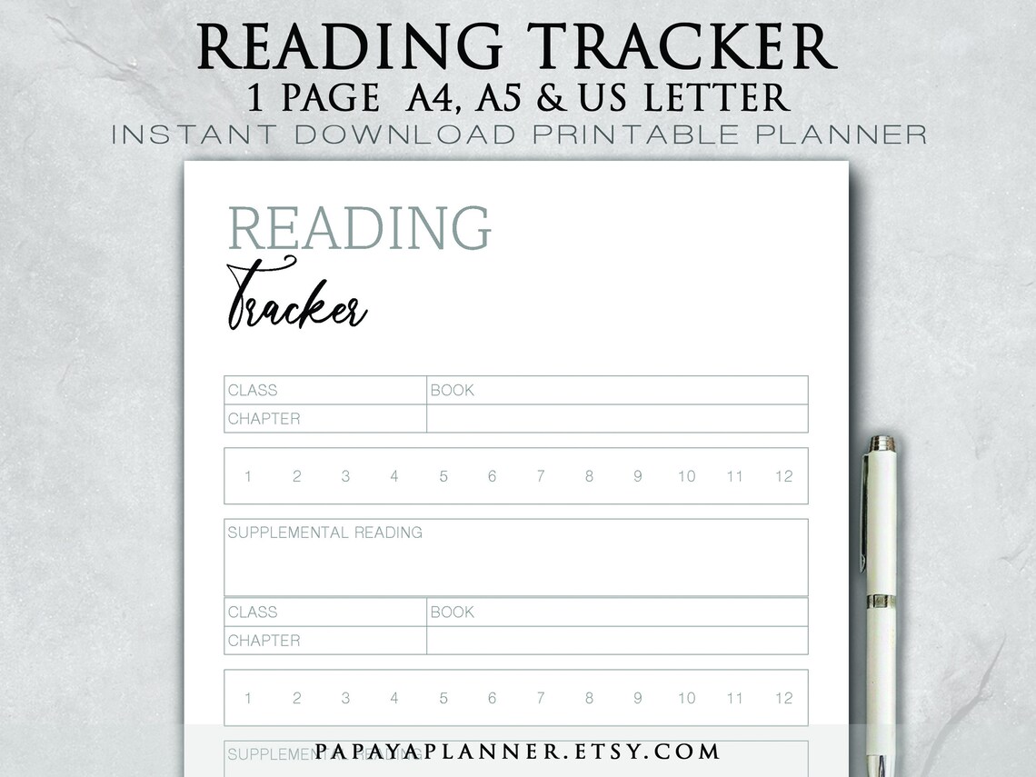 Reading Tracker Printable Planner, Education Template, Study Plan ...