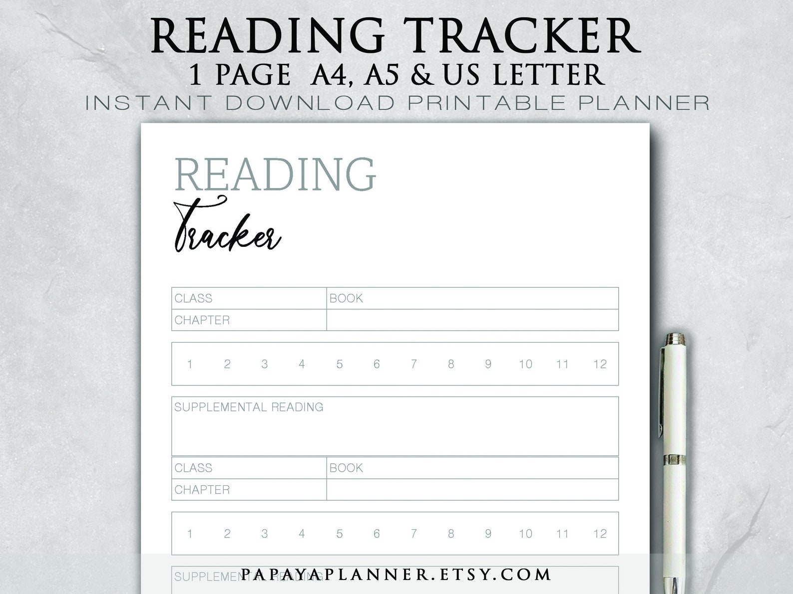 Reading Tracker Printable Planner, Education Template, Study Plan ...