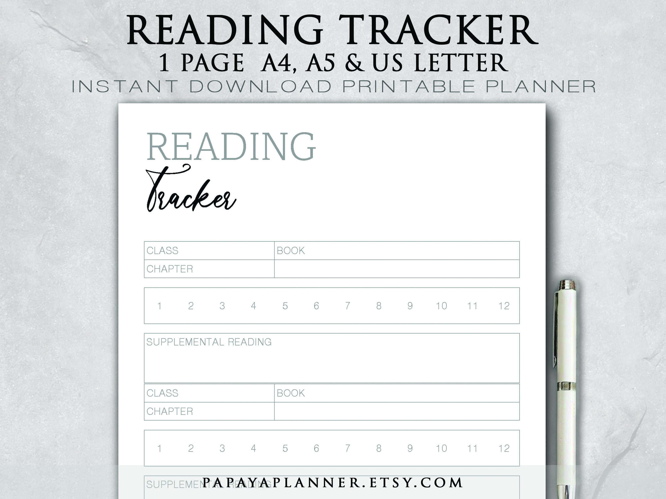 Reading Tracker Printable Planner, Education Template, Study Plan ...
