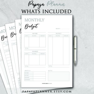 Monthly Budget Pack Printable Planner, Financial Template, Spending Log ...