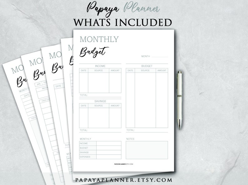 Monthly Budget Pack Printable Planner, Financial Template, Spending Log ...