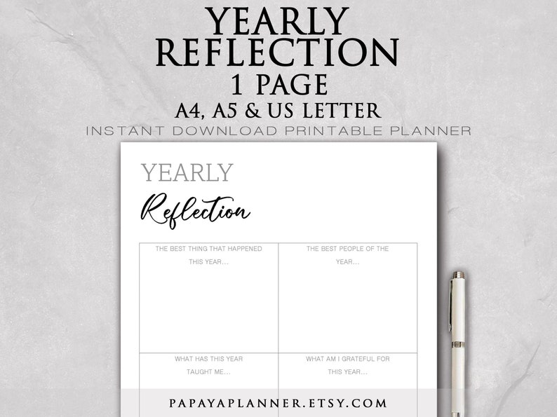 Yearly Reflection - Printable Planner, Productivity Planner, Habit ...
