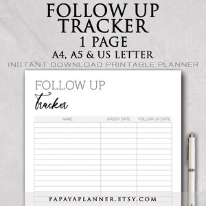 Follow up Tracker - Printable Planner, Business Template, Digital Plan ...
