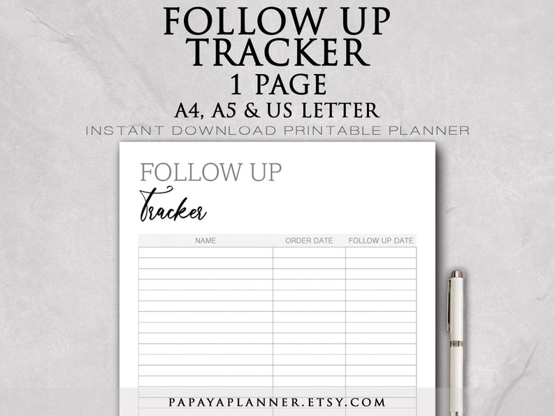 Follow up Tracker - Printable Planner, Business Template, Digital Plan ...