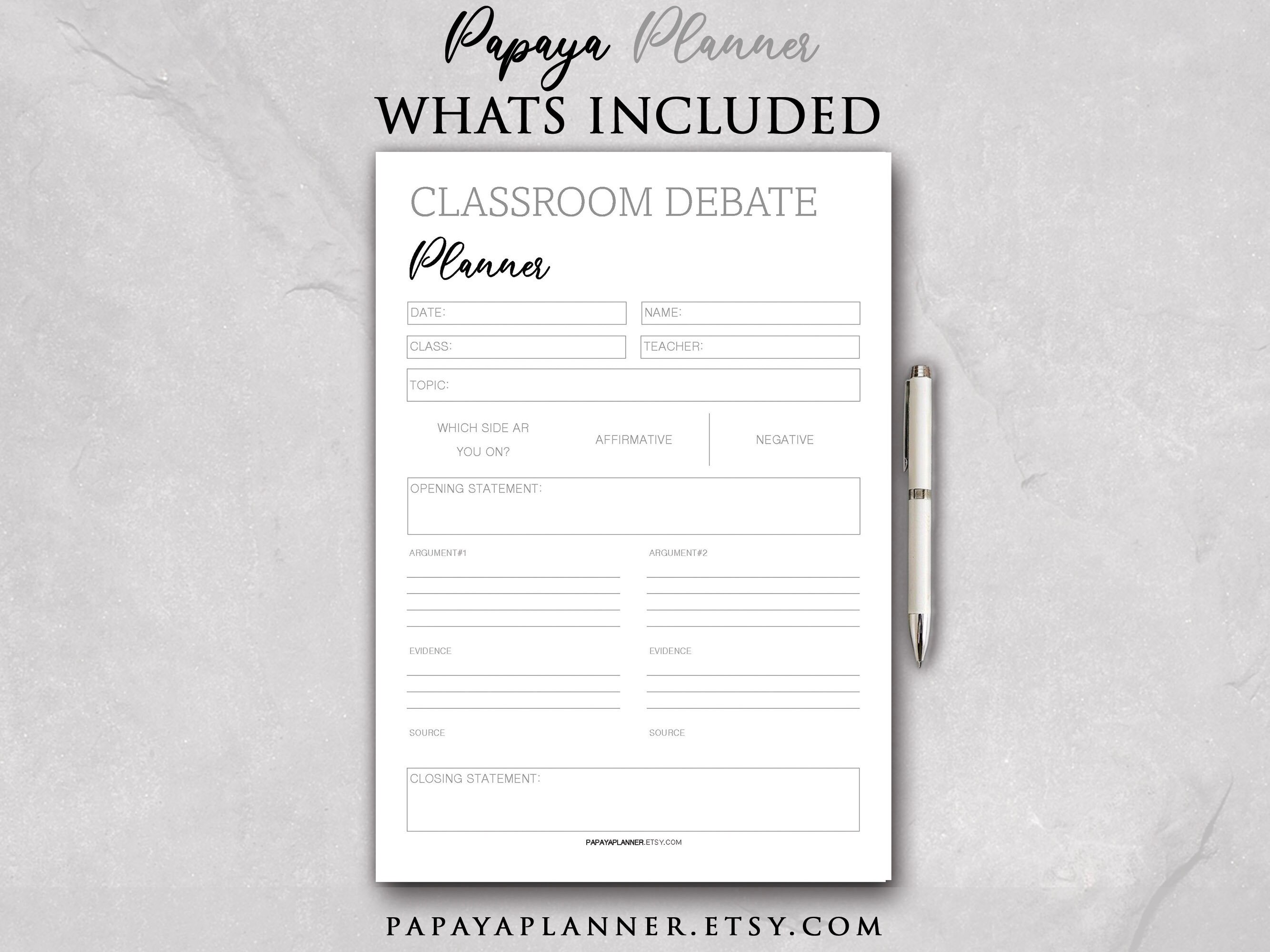 Classroom Debate Planner - Printable Planner, Education Template, Study ...