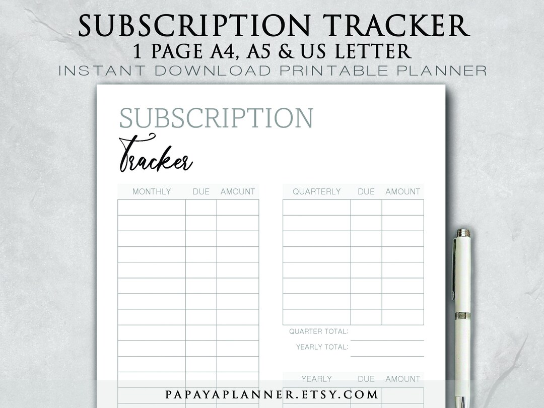 Subscription Tracker Printable Planner, Household Planner, Personal ...