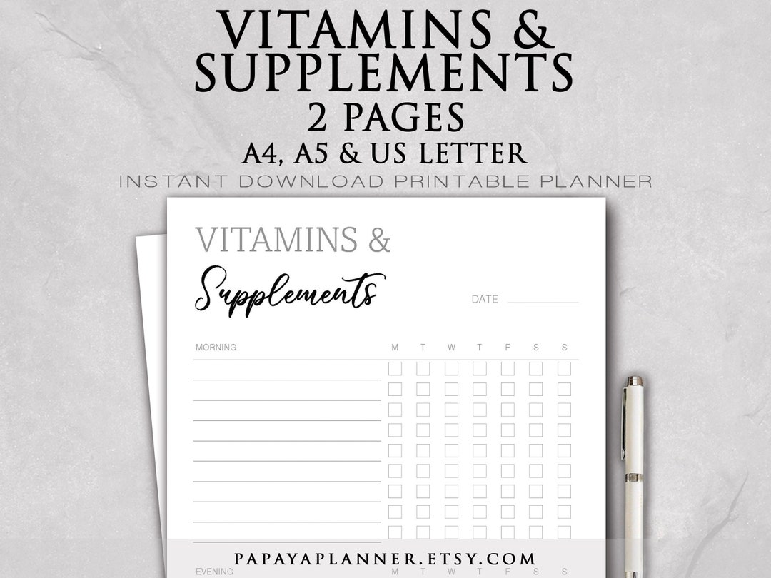 Vitamins & Supplements - Printable Planner, Fitness Template, Digital ...
