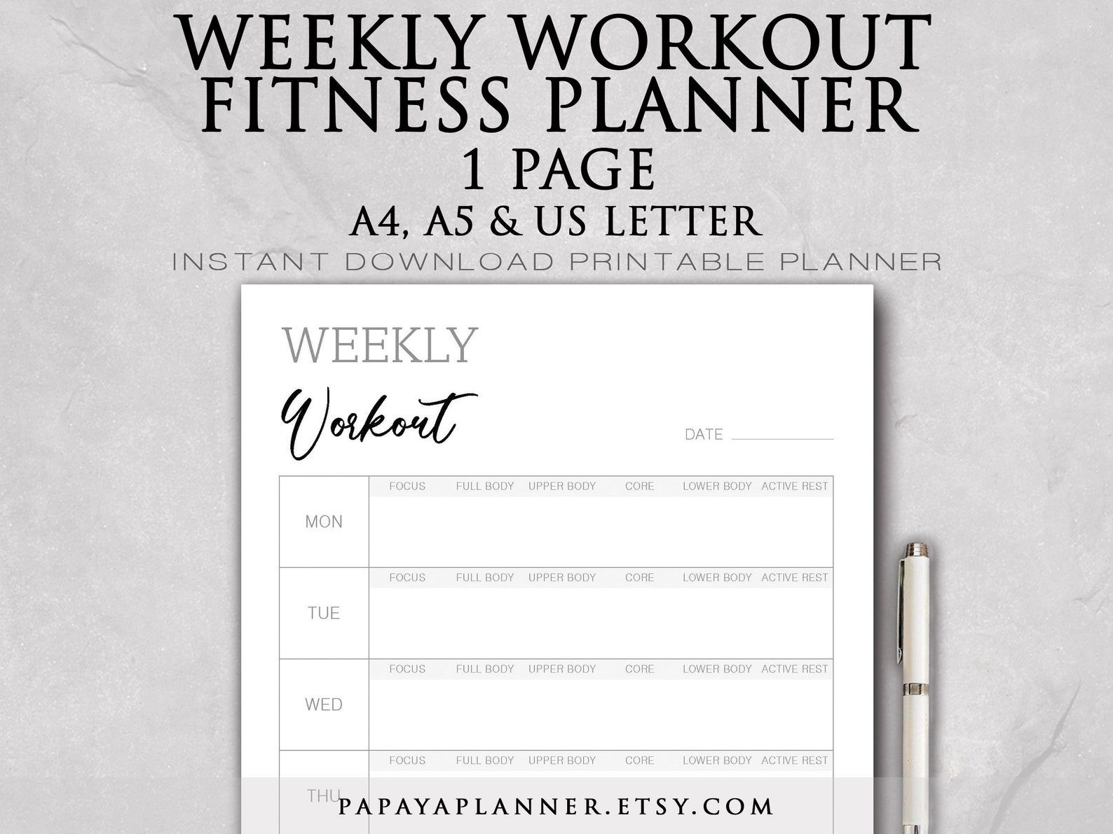 Weekly Workout Plan - Printable Planner, Fitness Template, Meal Plan ...
