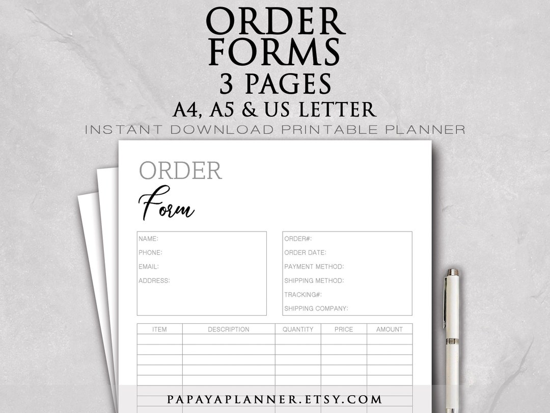 Order Forms - Printable Planner, Business Template, Digital Plan ...