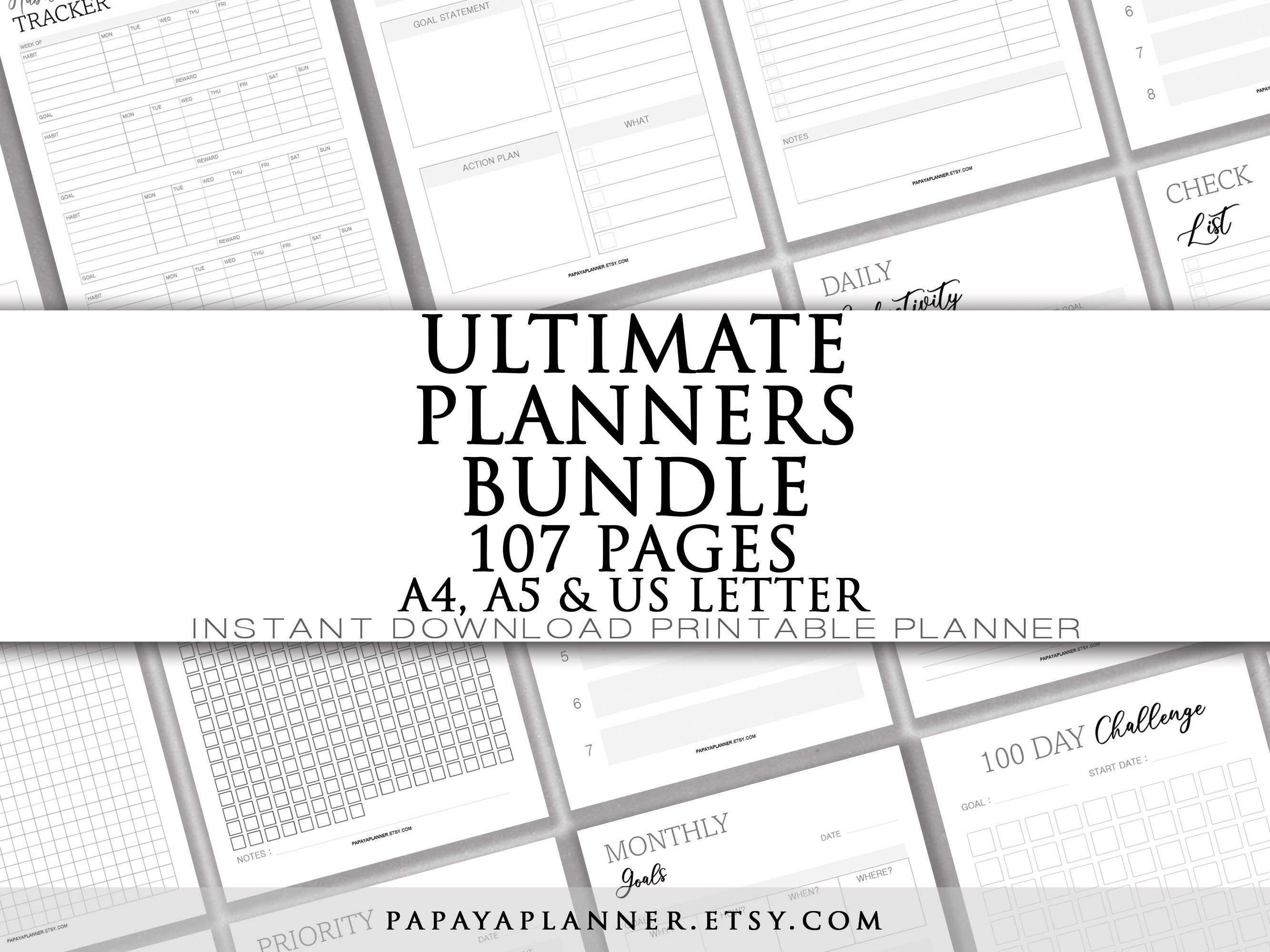 Ultimate Planner Bundle Set - 107 Pages - Printable Planner, Personal ...