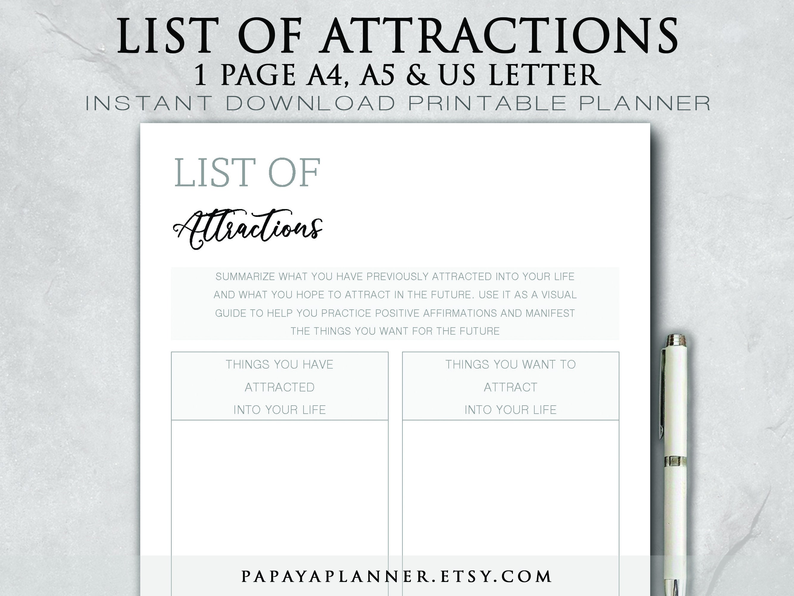 List of Attractions Printable Planner, Personal Planner, Leisure ...