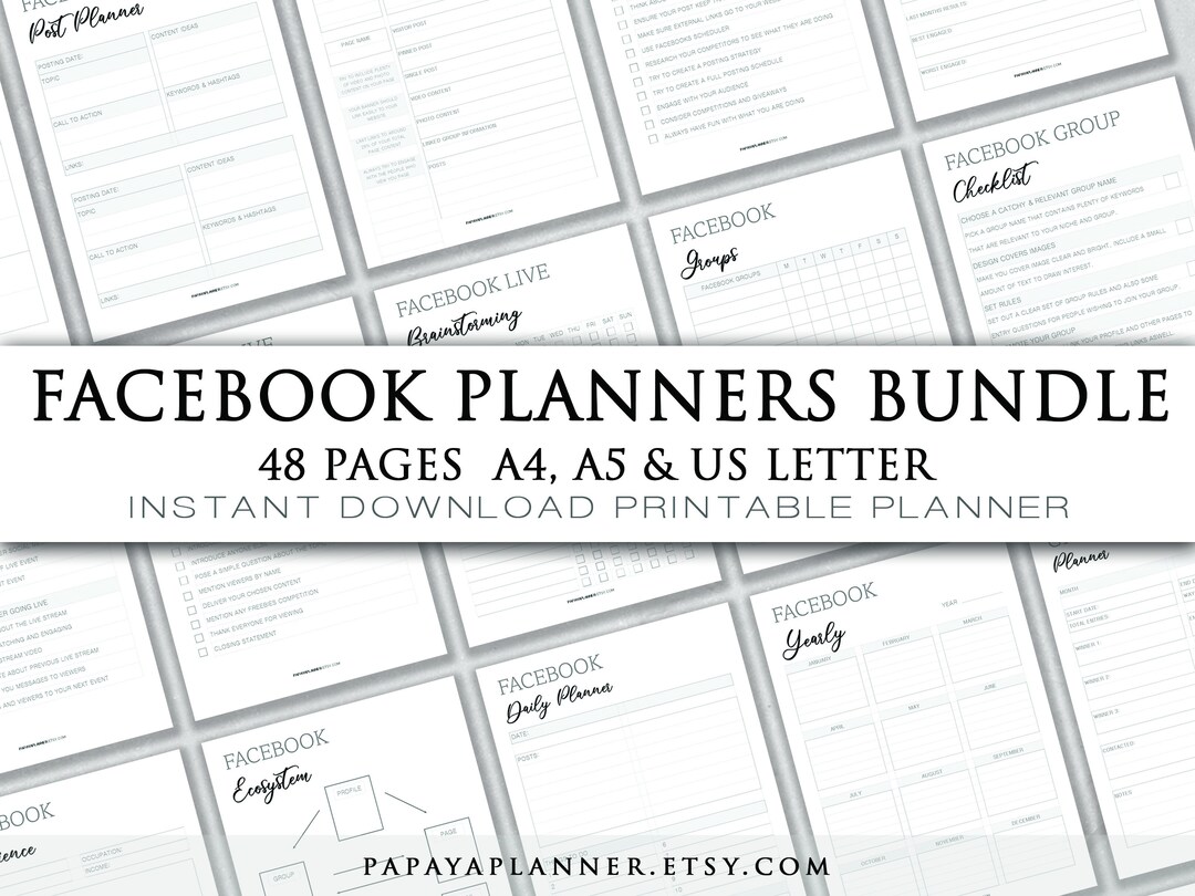 Facebook Planner Set 48 Pages Printable Planner, Content Planner ...