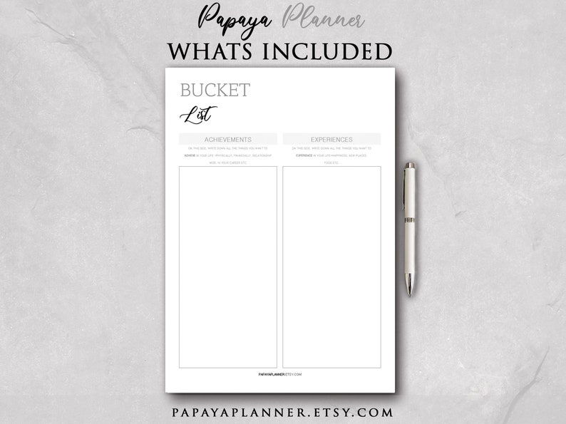 Bucket List Planner - Printable Planner, Personal Planner, Leisure ...