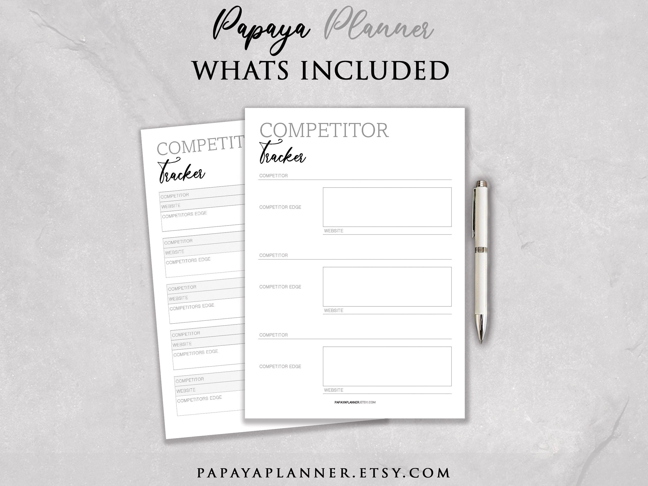Competitor Trackers - Printable Planner, Business Template, Digital ...