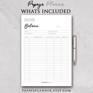 Bank Balance - Printable Planner, Budget Template, Bill Plan, Spending ...