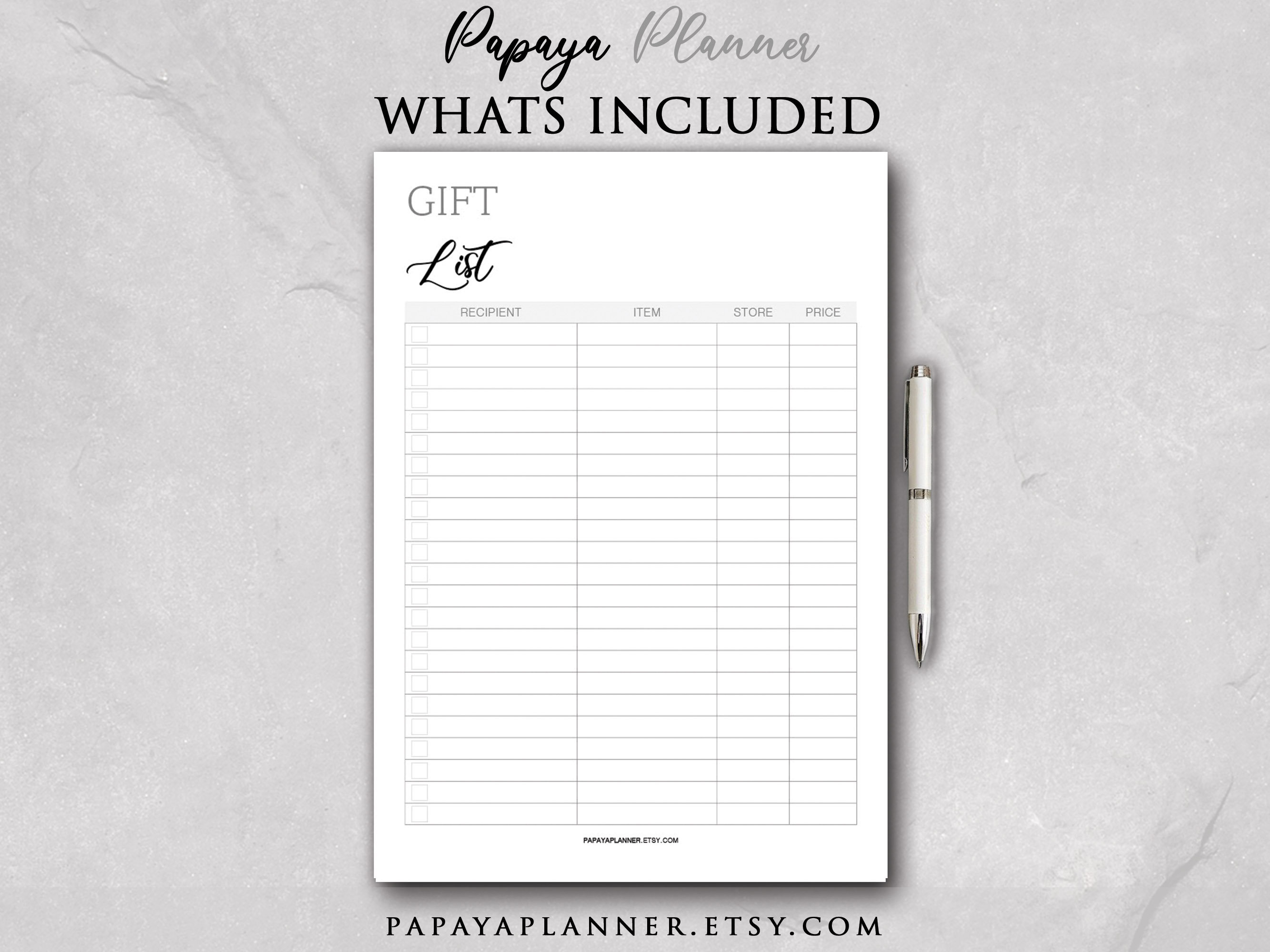 Gift List - Printable Planner, Wedding Planner, Personal Planner, Party ...