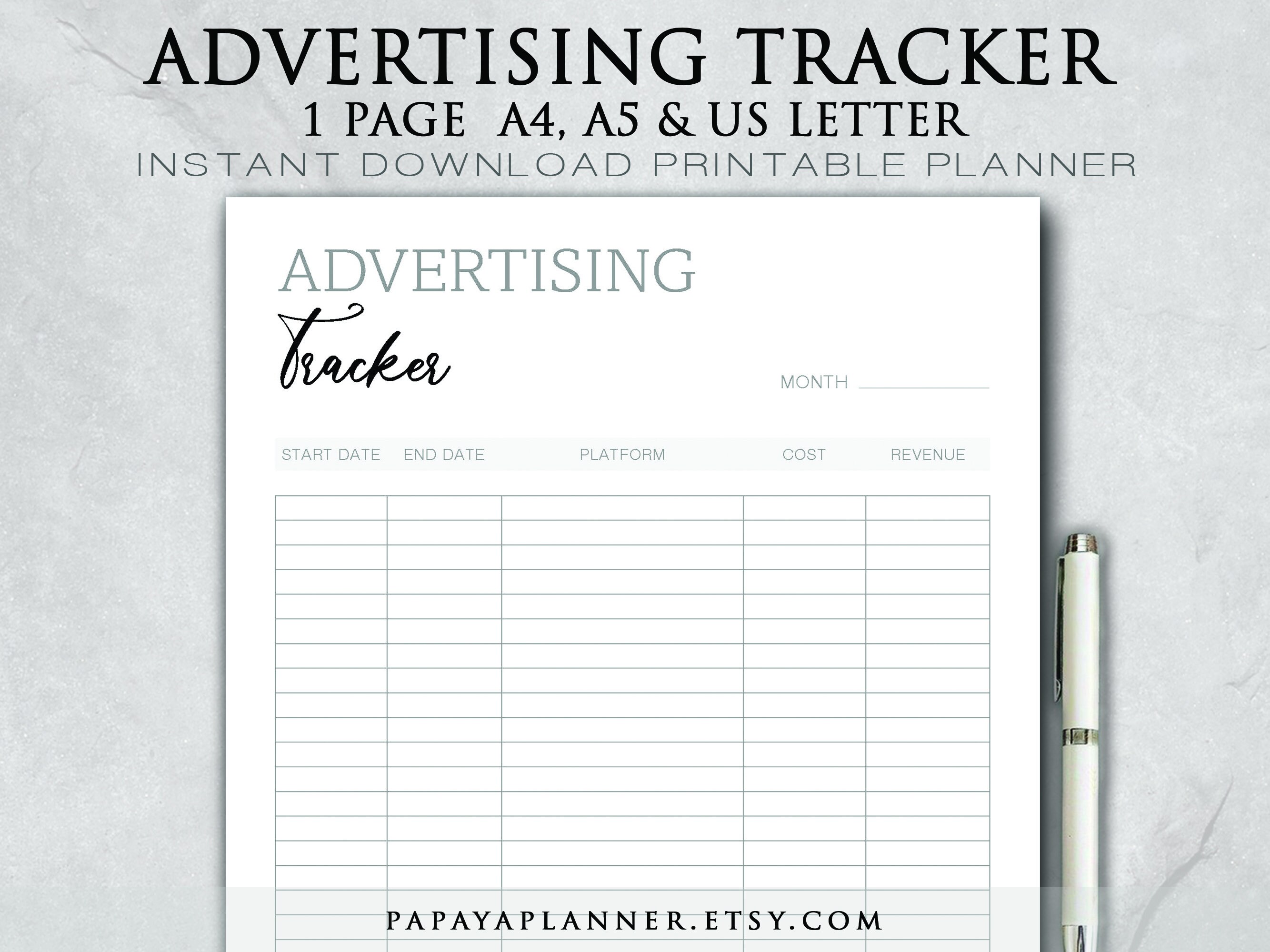Advertising Tracker Printable Planner, Business Template, Digital Plan ...