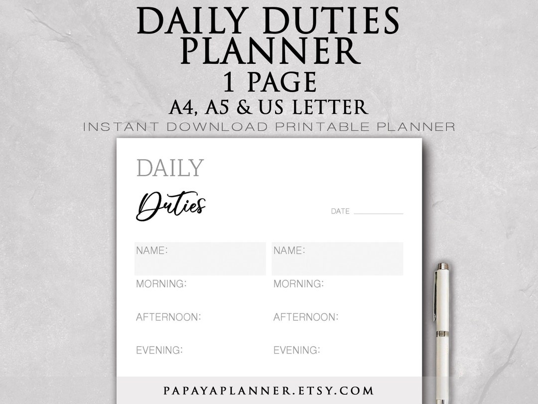 Daily Duties Planner - Printable Planner, Household Planner, Personal ...