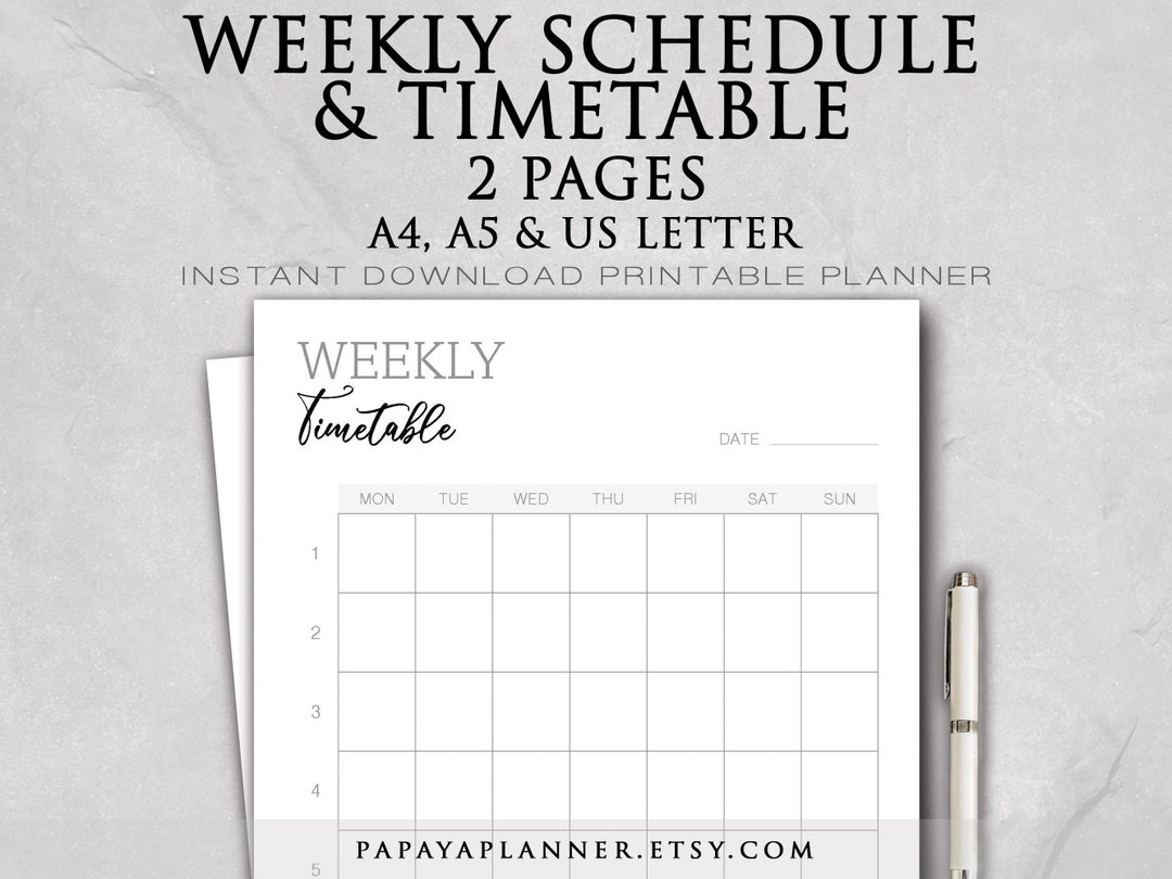 Weekly Schedule & Timetable - Printable Planner, Productivity Planner ...
