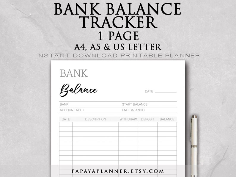 Bank Balance - Printable Planner, Budget Template, Bill Plan, Spending ...