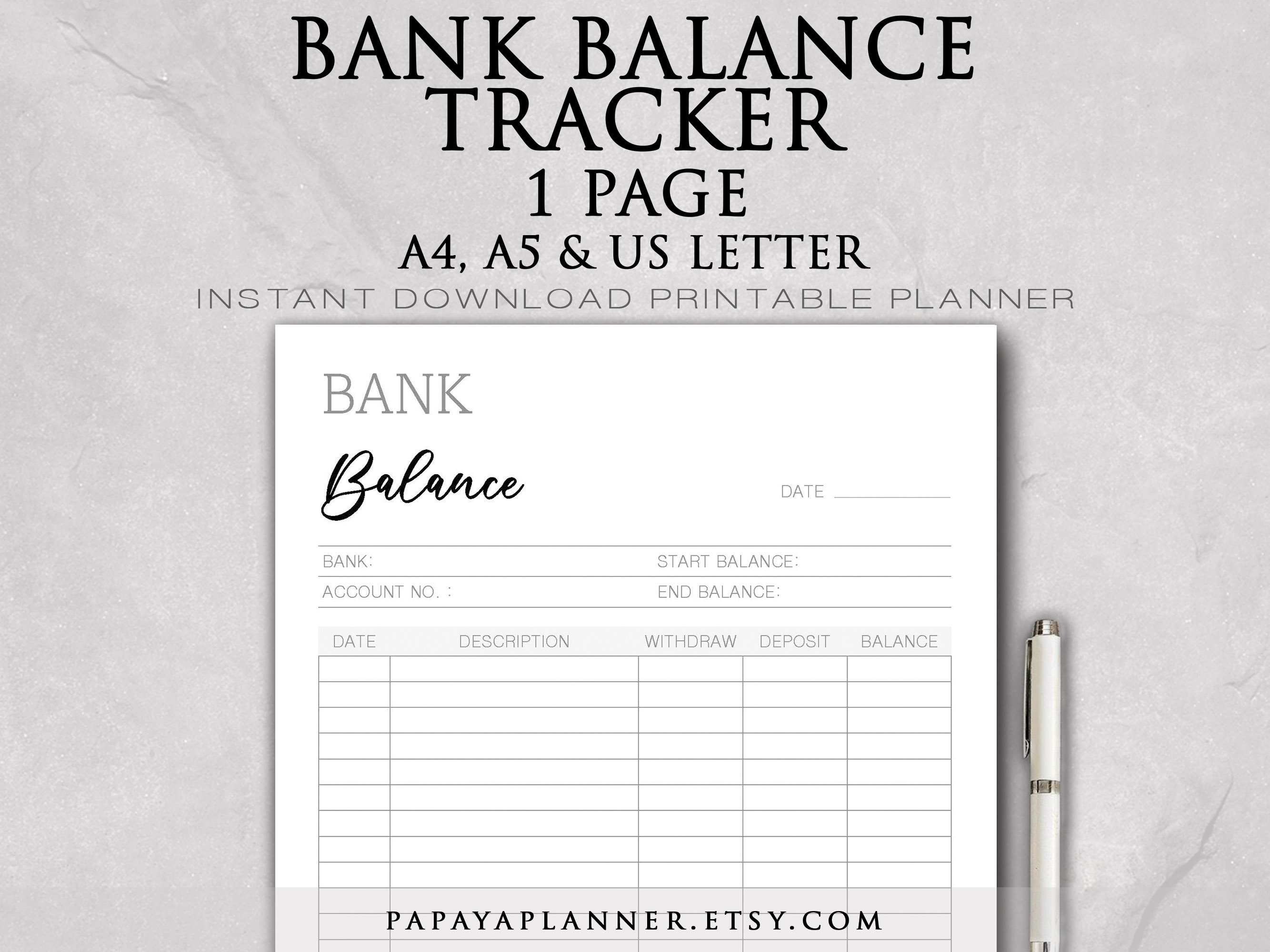 Bank Balance - Printable Planner, Budget Template, Bill Plan, Spending ...