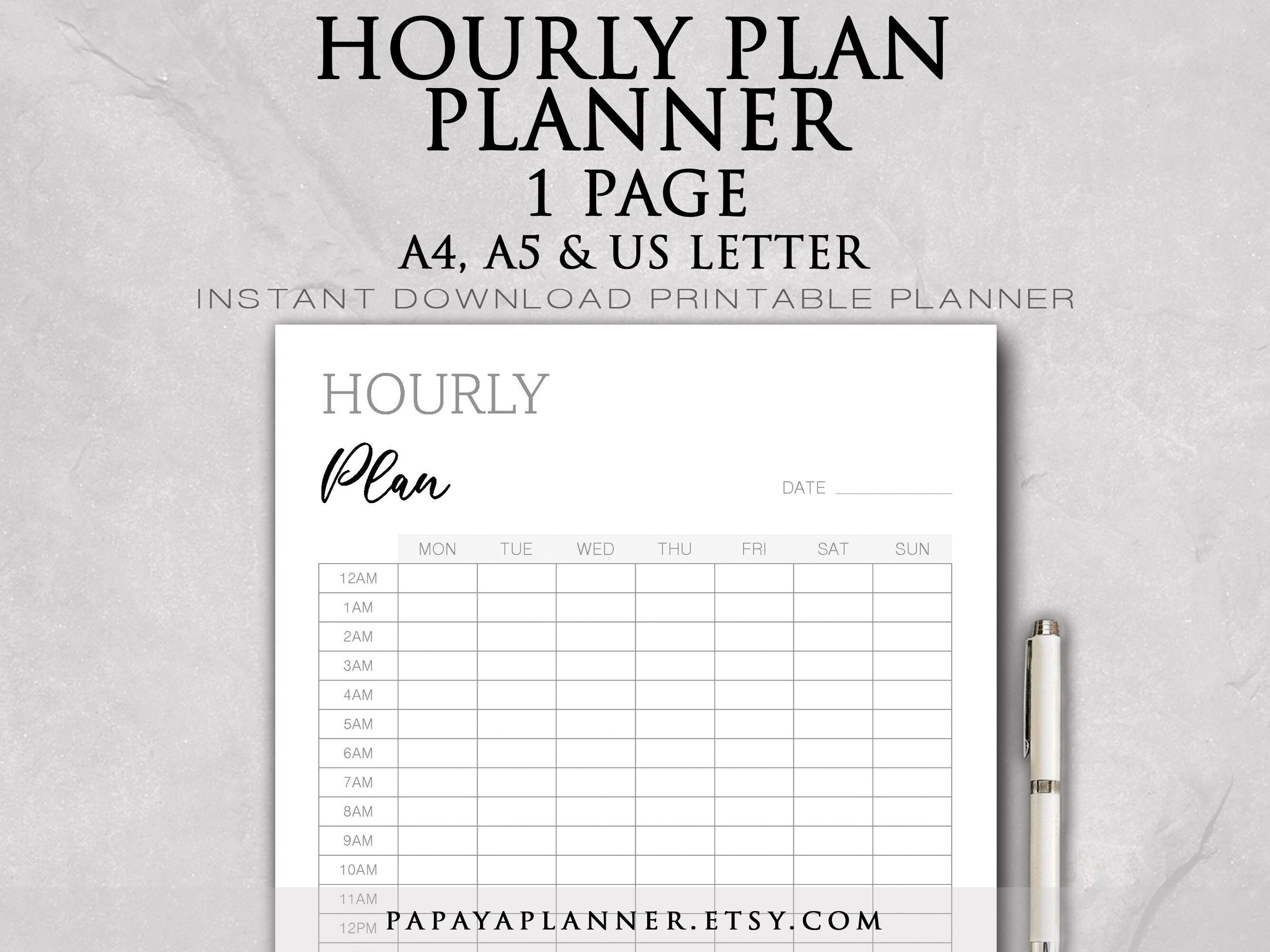 Hourly Plan - Printable Planner, Productivity Planner, Habit Tracker ...