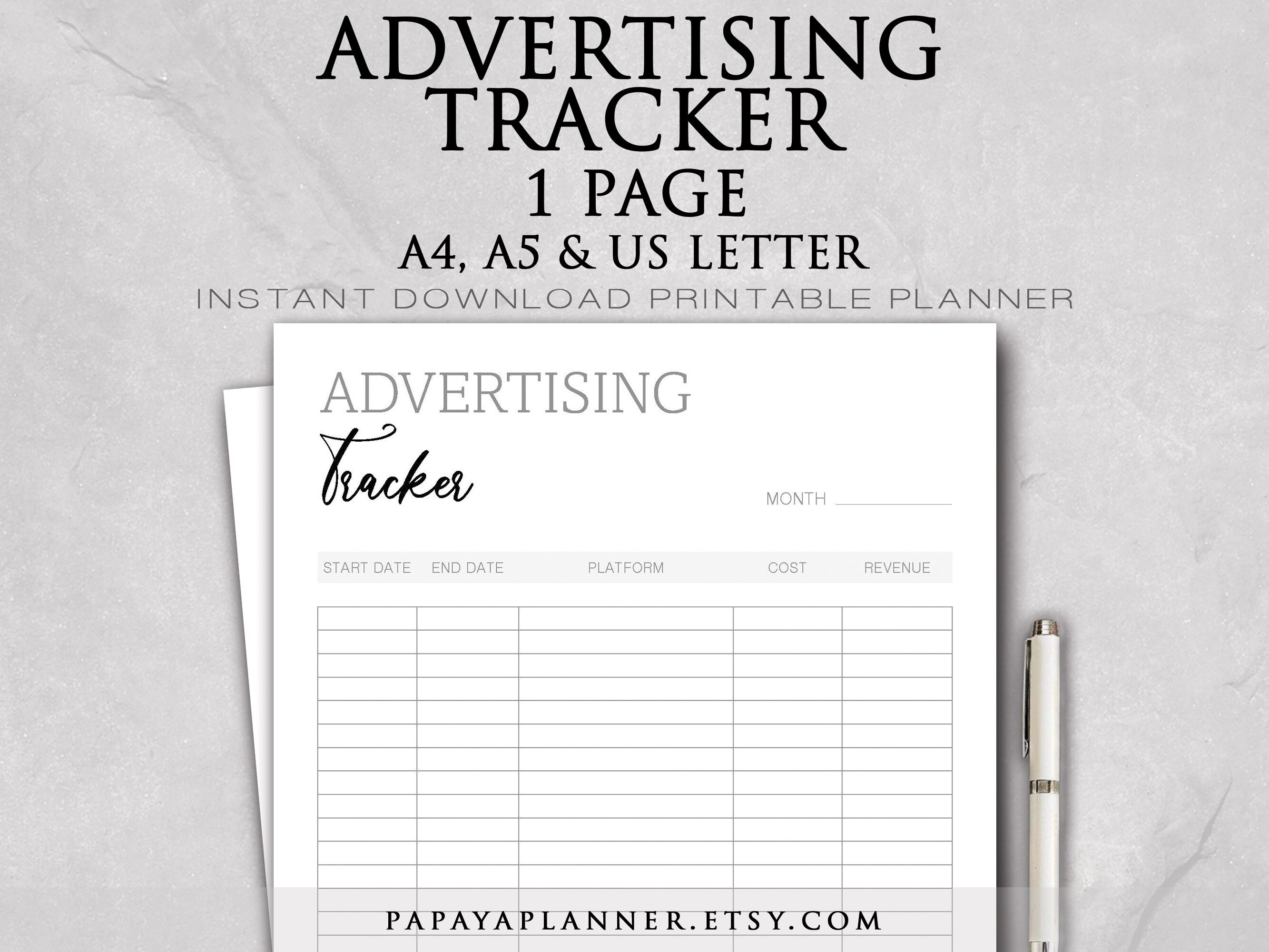 Advertising Tracker - Printable Planner, Business Template, Digital ...