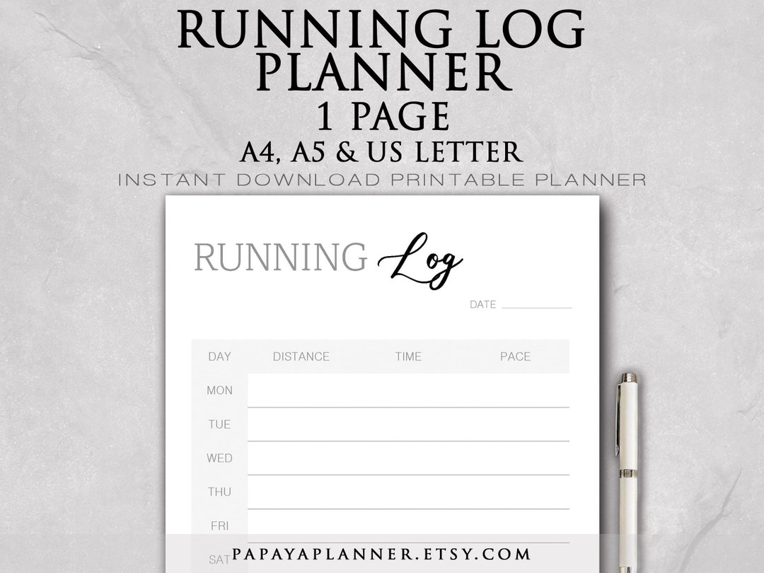 Running Log Planner - Printable Planner, Fitness Template, Meal Plan ...
