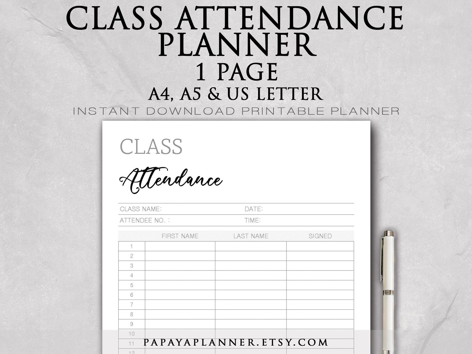 Class Attendance Tracker - Printable Planner, Education Template, Study ...