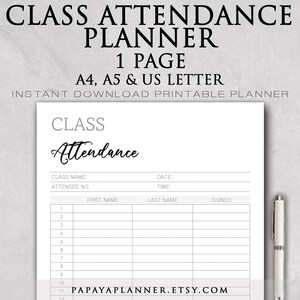 Class Attendance Tracker - Printable Planner, Education Template, Study ...