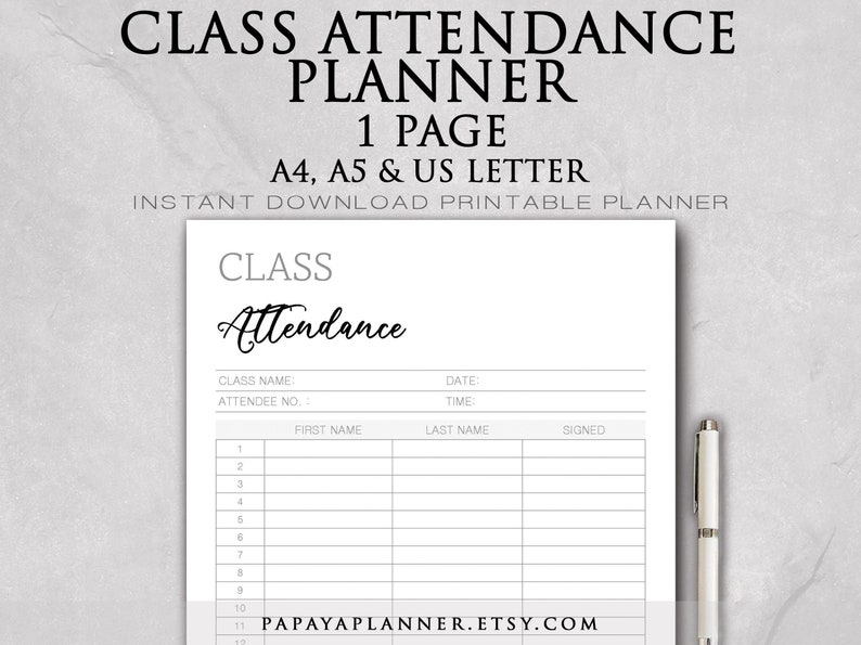 Class Attendance Tracker - Printable Planner, Education Template, Study ...
