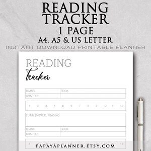 Reading Tracker - Printable Planner, Education Template, Study Plan ...