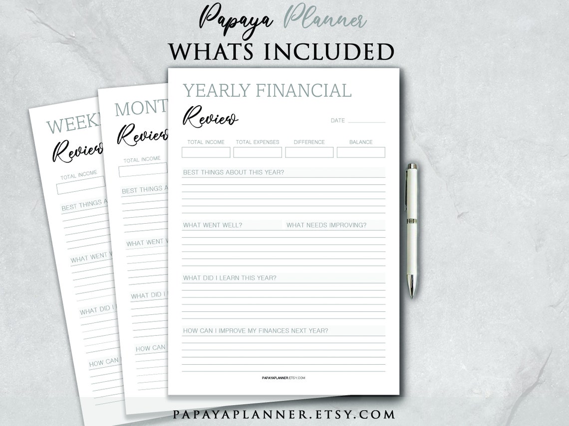 Financial Review Pack Printable Planner, Budget Template, Bill Plan ...