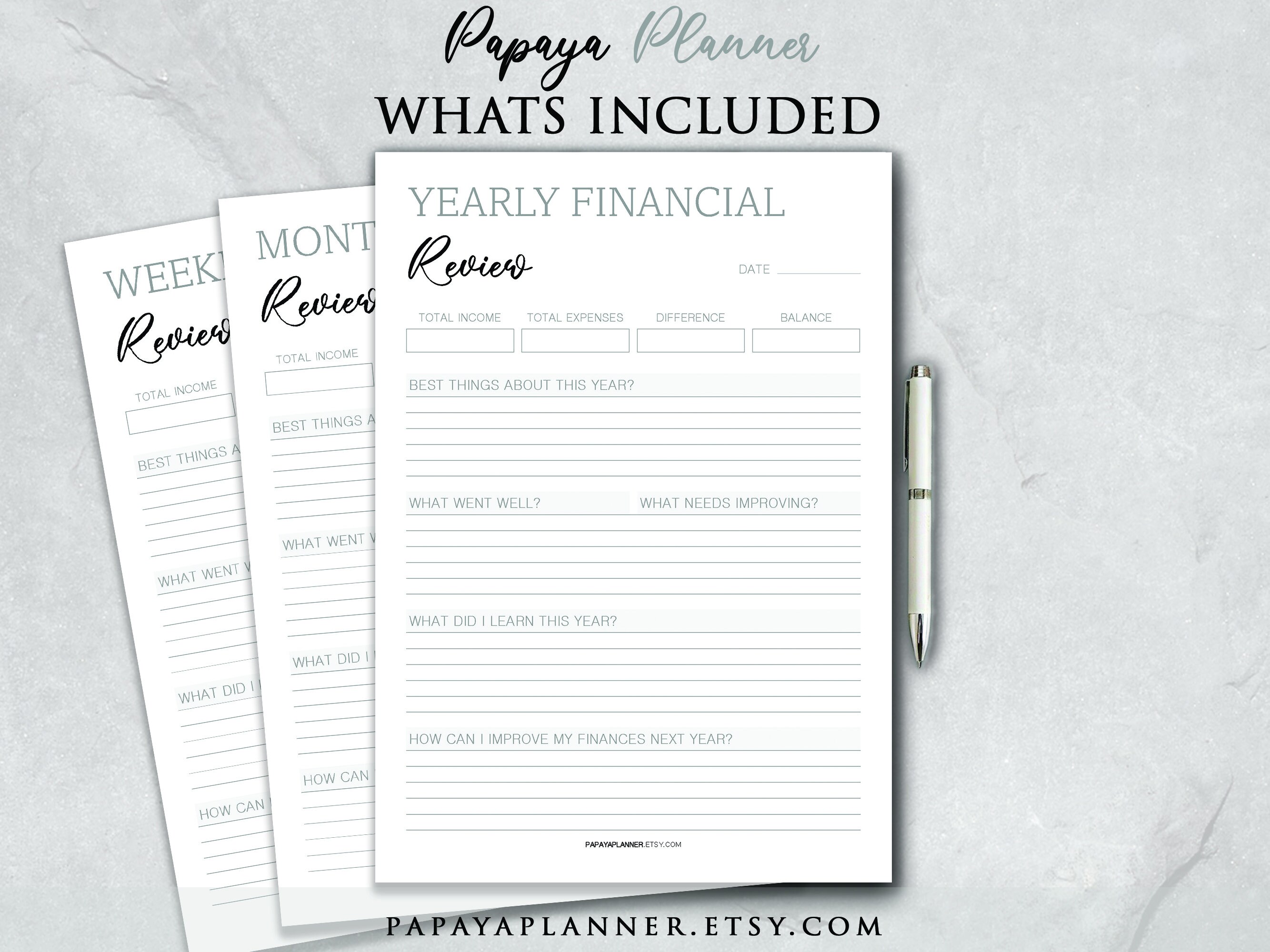 Financial Review Pack Printable Planner, Budget Template, Bill Plan ...