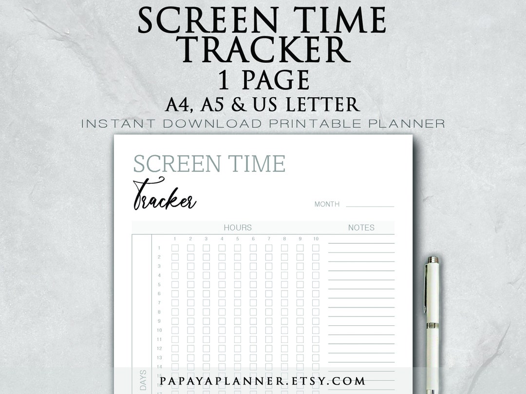 Screen Time Tracker Printable Planner, Household Planner, Personal ...