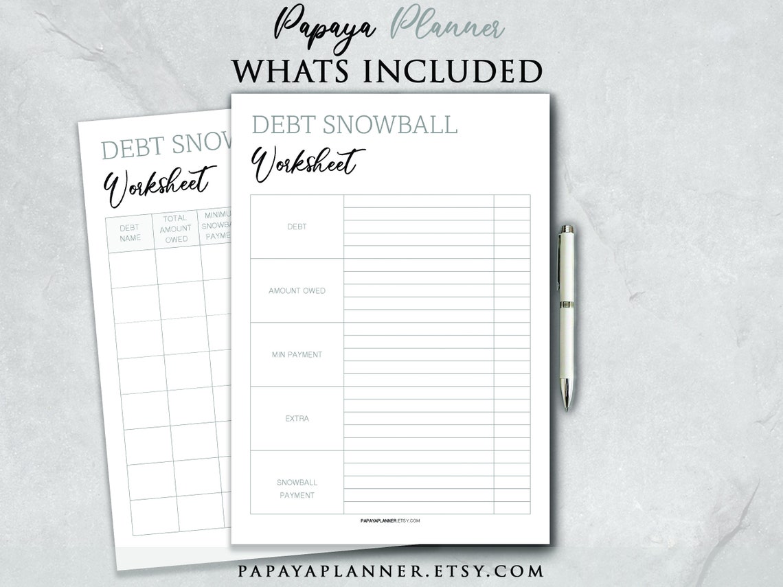 Debt Snowball Worksheet Printable Planner, Budget Template, Spending ...